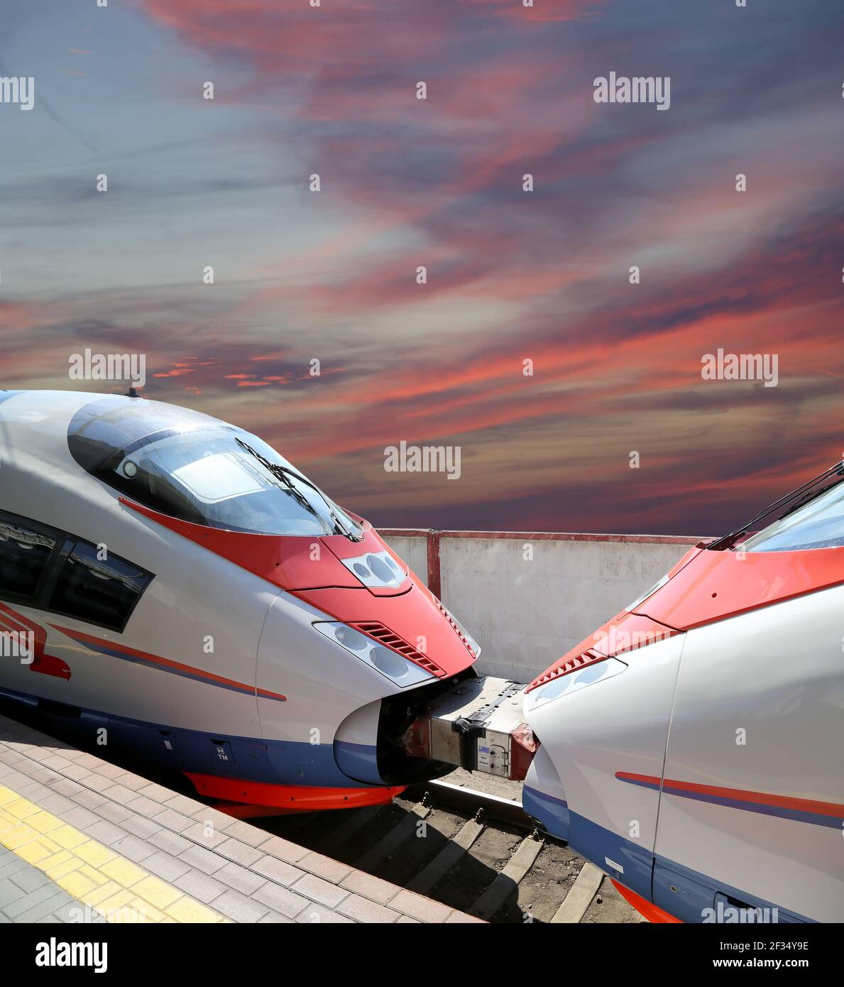 Aeroexpress Train Sapsan against the sky-- high-speed train acquired ...