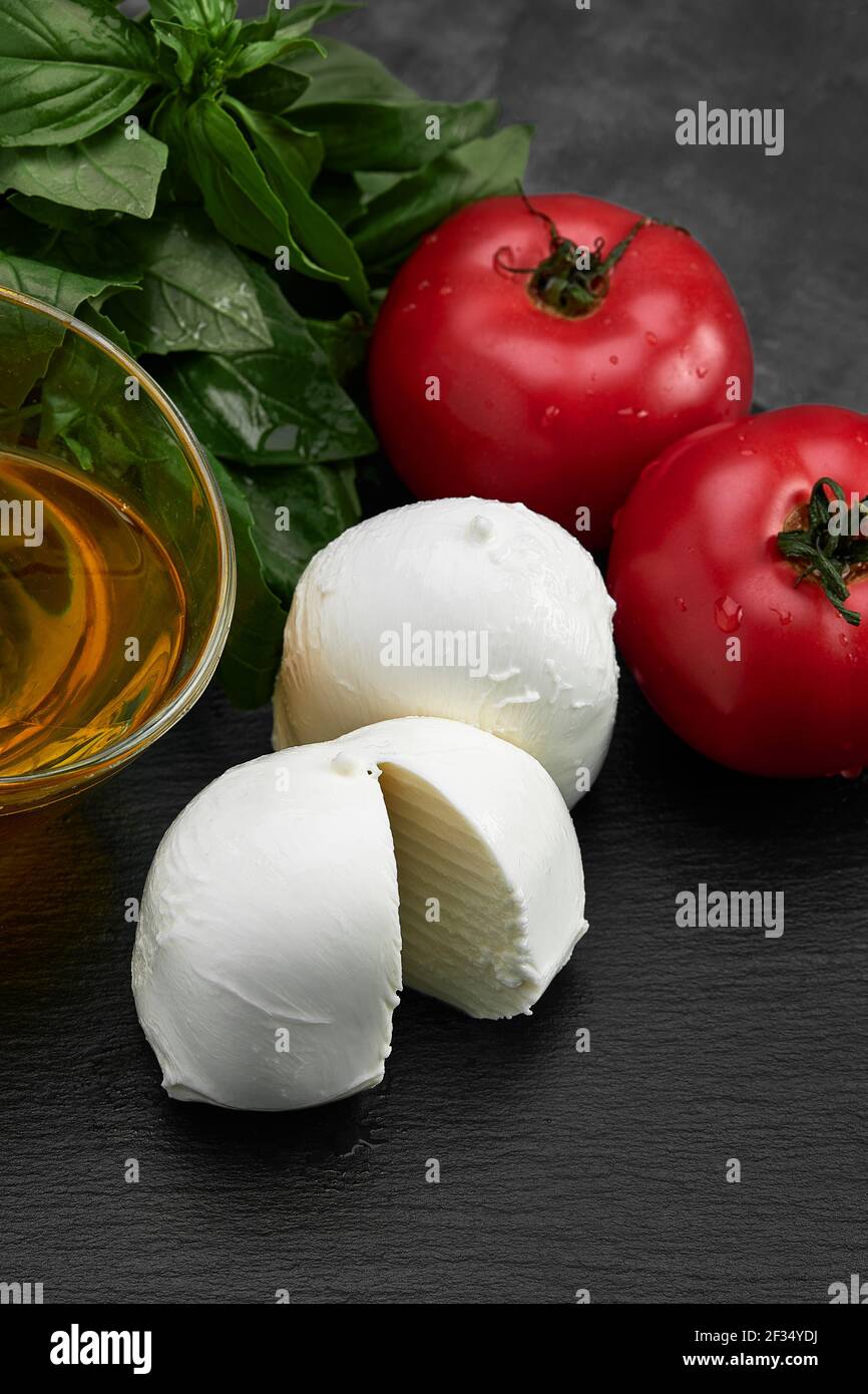 Fresh handmade soft Italian cheese from Campania, white balls of ...