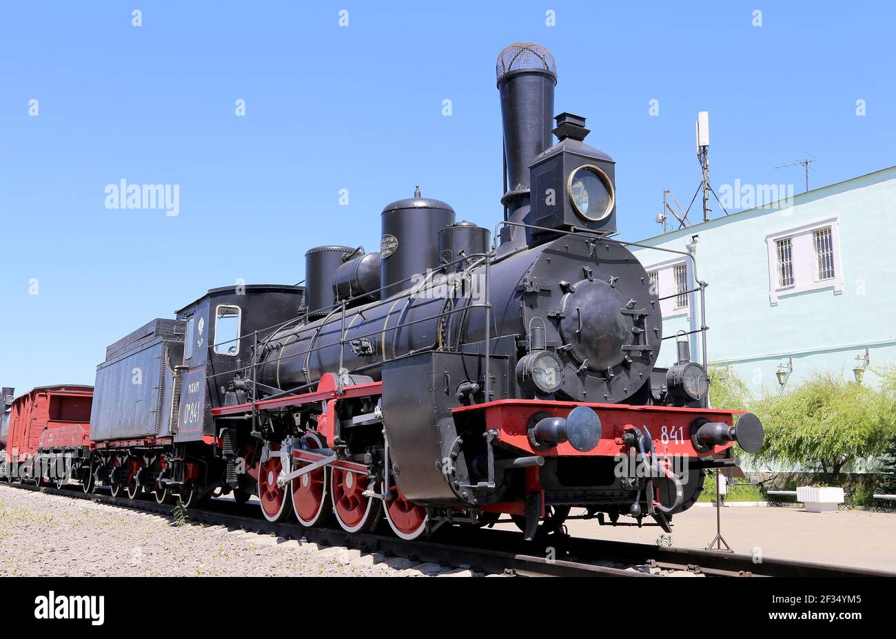 Ancient steam locomotive, Moscow museum of railway in Russia, Rizhsky ...
