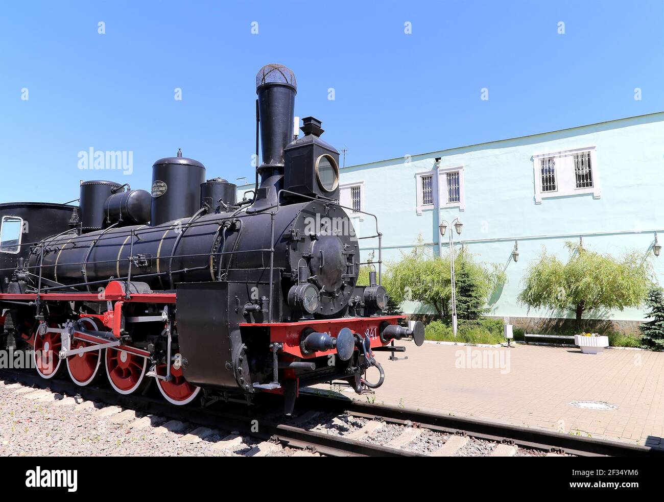 Ancient steam locomotive, Moscow museum of railway in Russia, Rizhsky ...