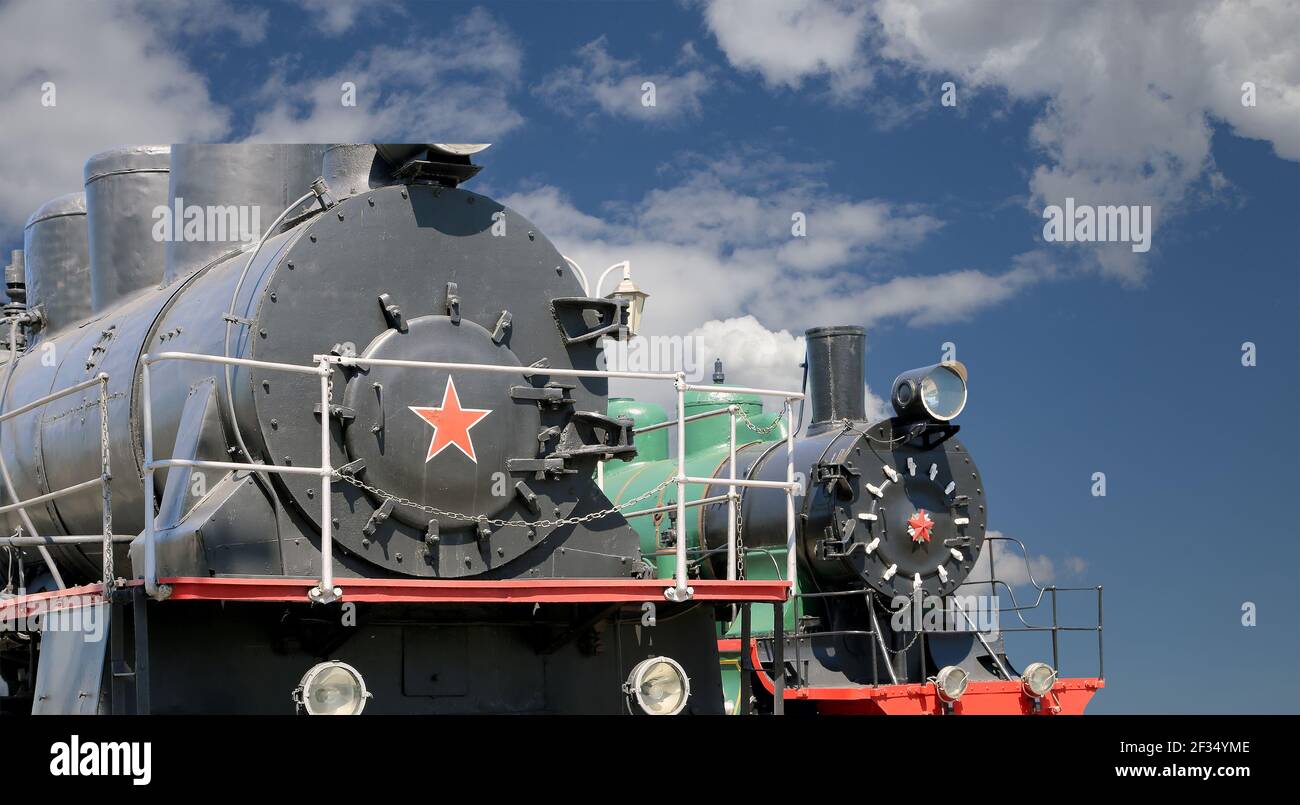 Ancient steam locomotive, Moscow museum of railway in Russia, Rizhsky ...