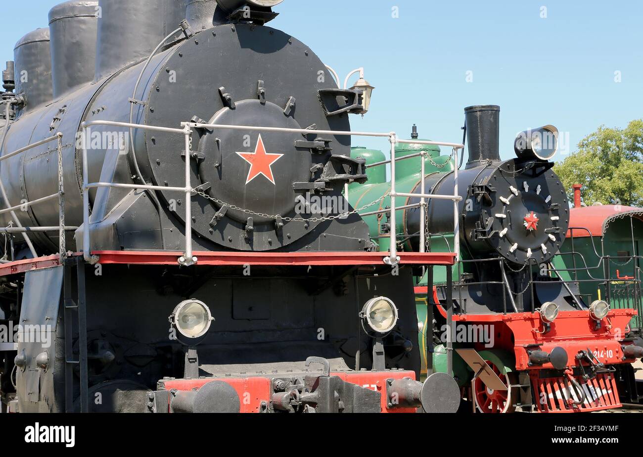 Ancient steam locomotive, Moscow museum of railway in Russia, Rizhsky ...