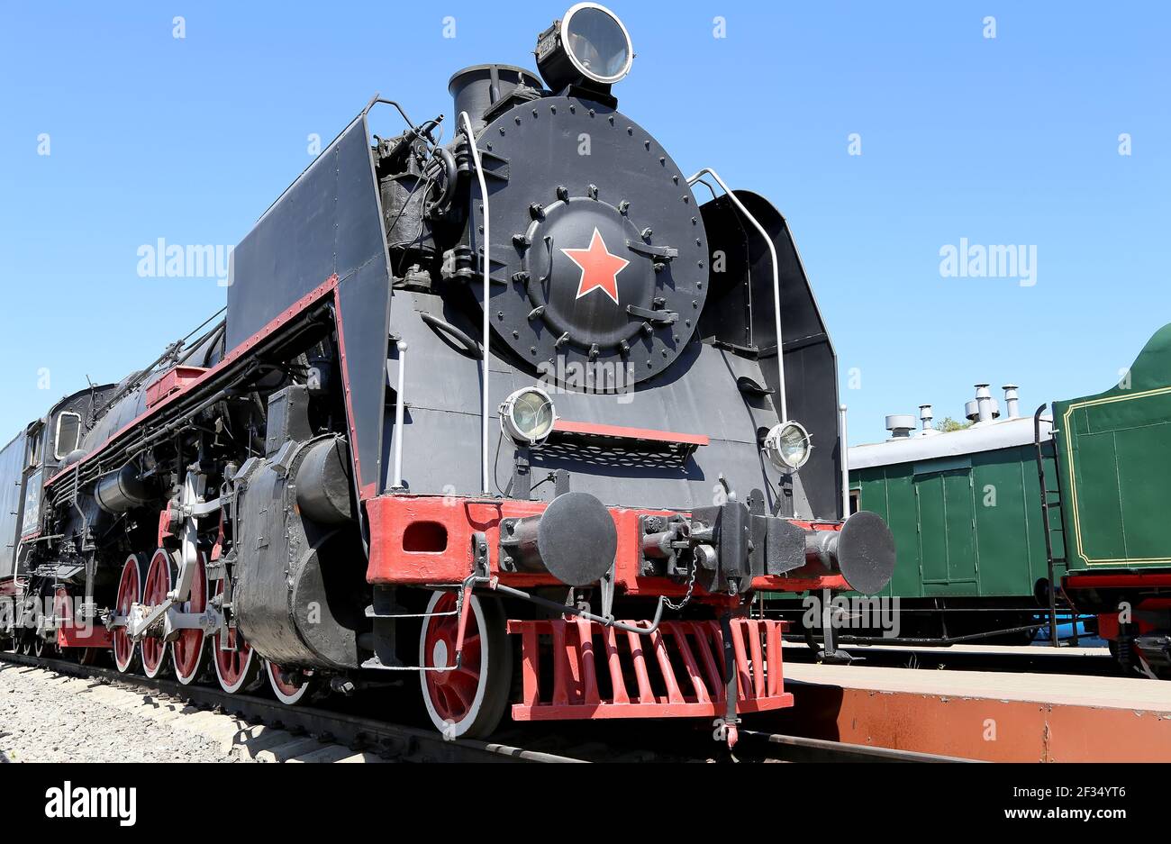 Ancient steam locomotive, Moscow museum of railway in Russia, Rizhsky ...