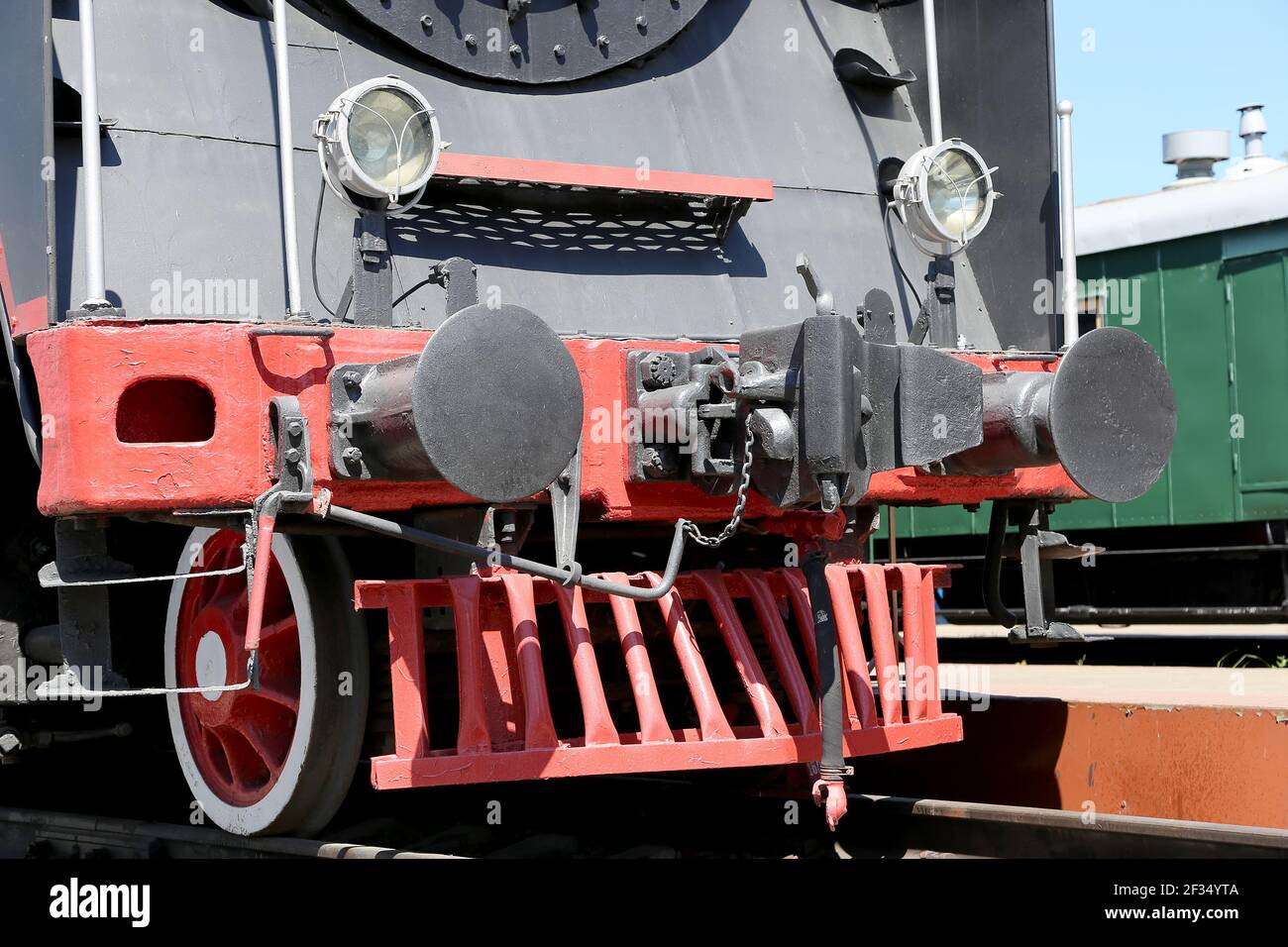 Ancient steam locomotive, Moscow museum of railway in Russia, Rizhsky ...
