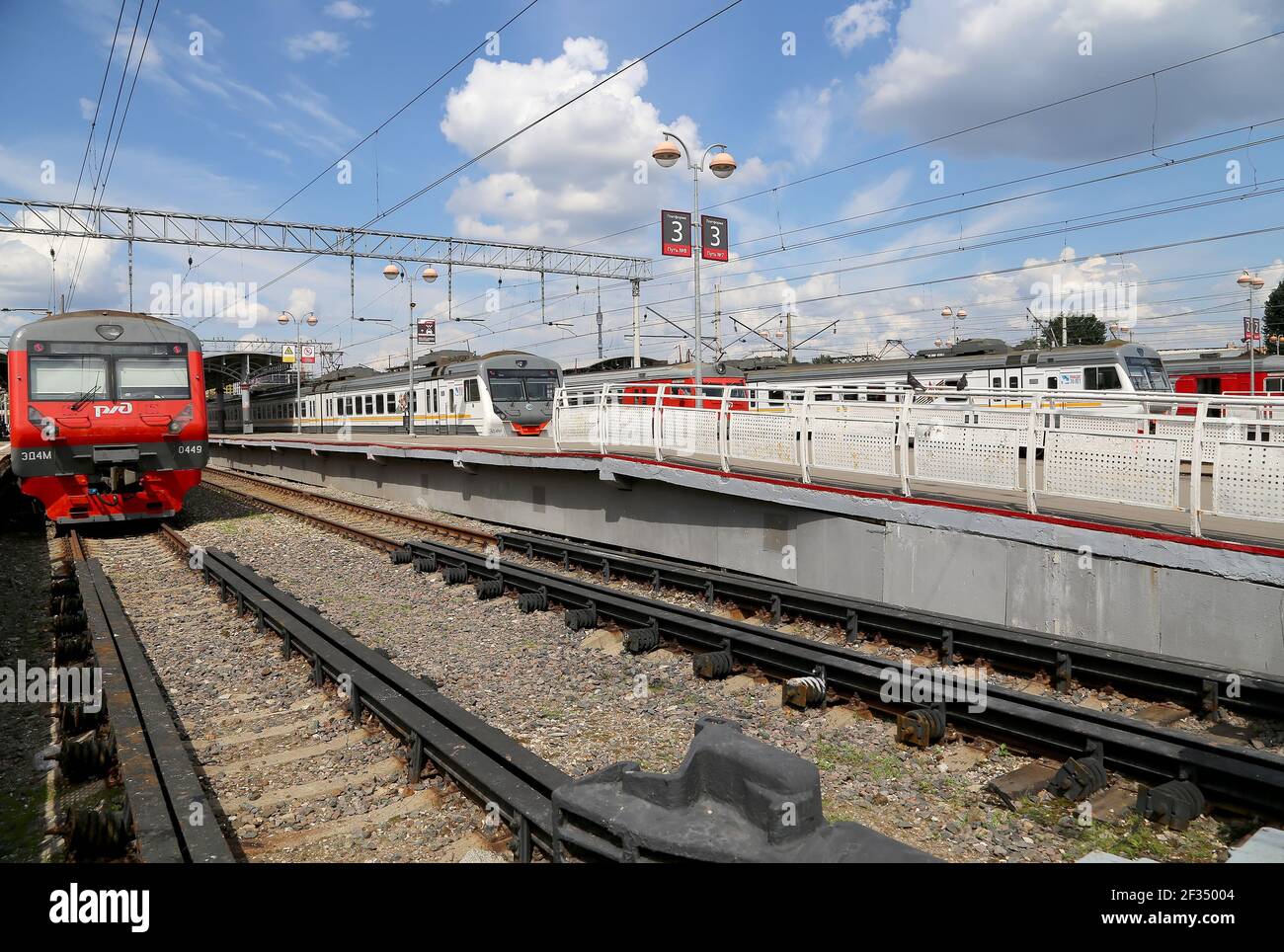 Train on Moscow passenger platform (Savelovsky railway station) is one ...