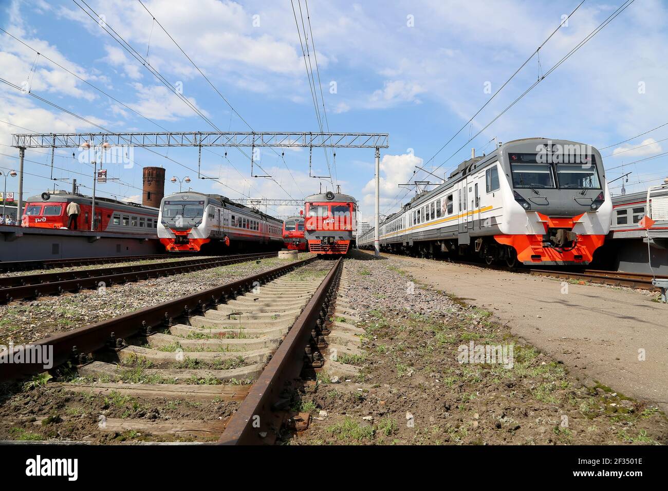 Train on Moscow passenger platform (Savelovsky railway station) is one ...