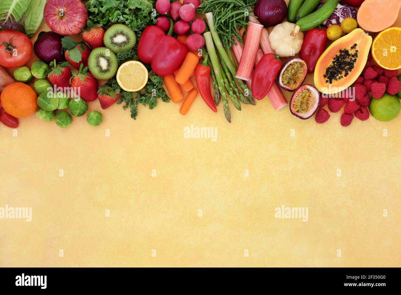 Antioxidants health food background border with fruit & vegetables high ...