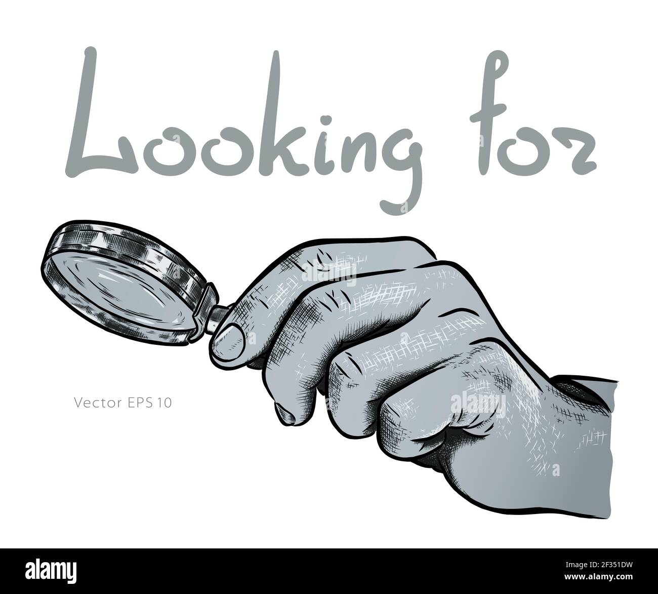 Hand with a magnifying glass in search of something sketch vector ...