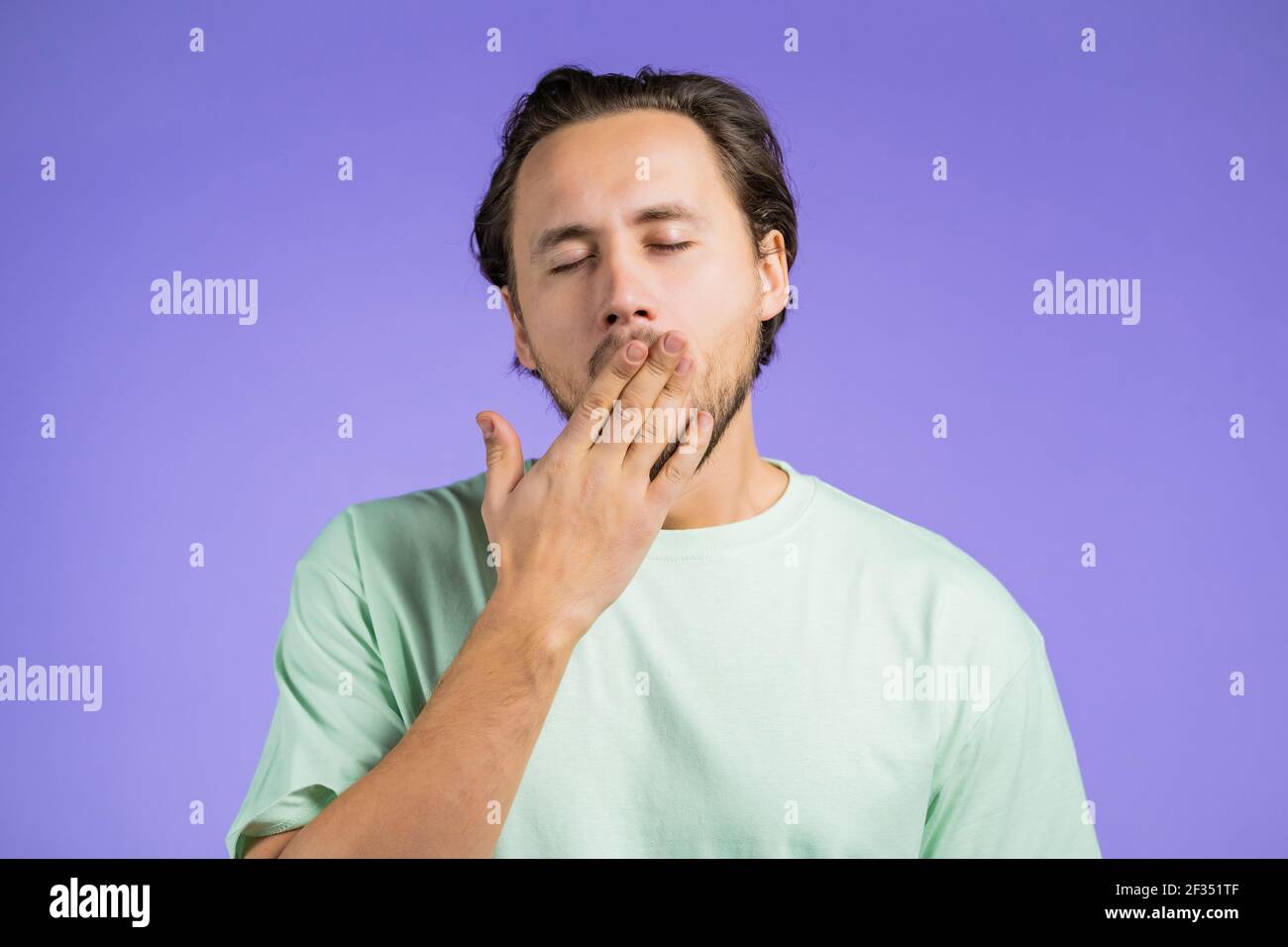 Tired sleepy man yawns. Lazy guy showing emotion of very boring ...