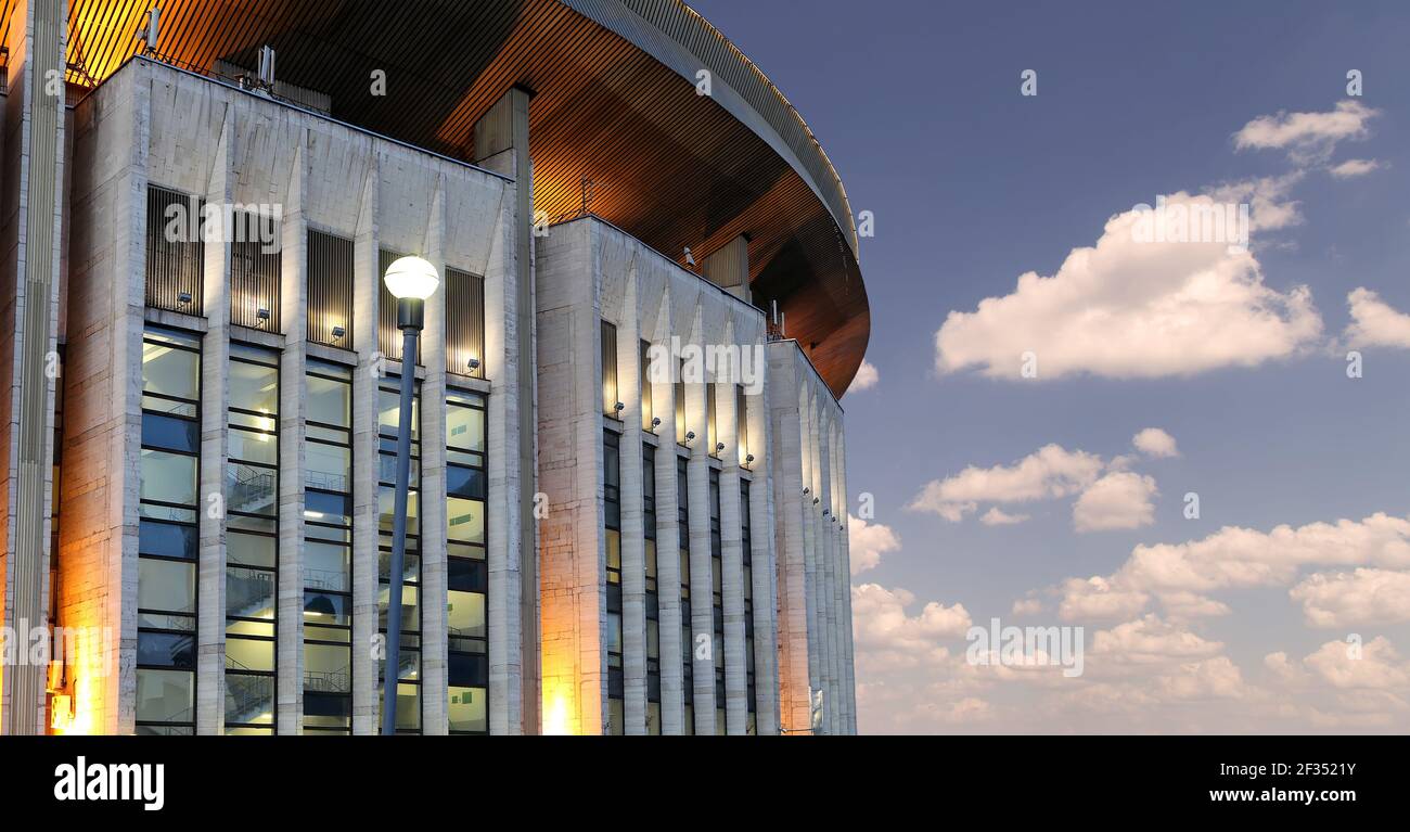 Olympic Stadium building (at night) in Moscow, Russia. Olympic is one ...