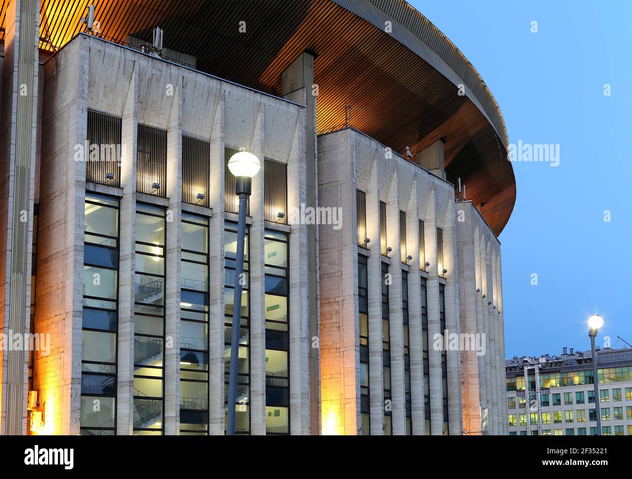 Olympic Stadium building (at night) in Moscow, Russia. Olympic is one ...