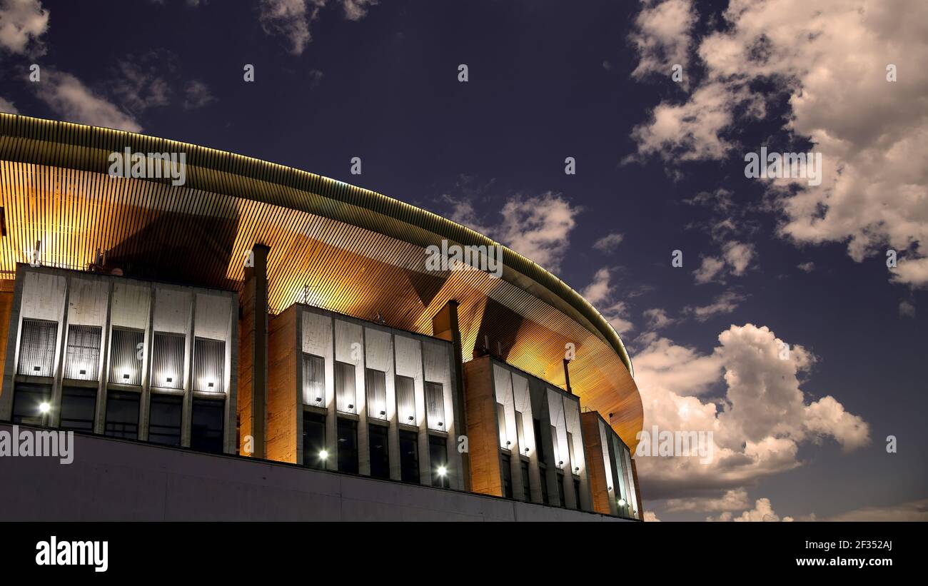 Olympic Stadium building (at night) in Moscow, Russia. Olympic is one ...