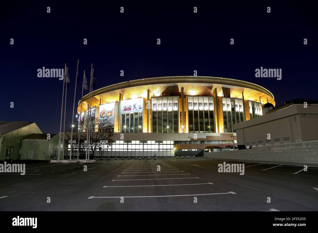 Olympic Stadium building (at night) in Moscow, Russia. Olympic is one ...