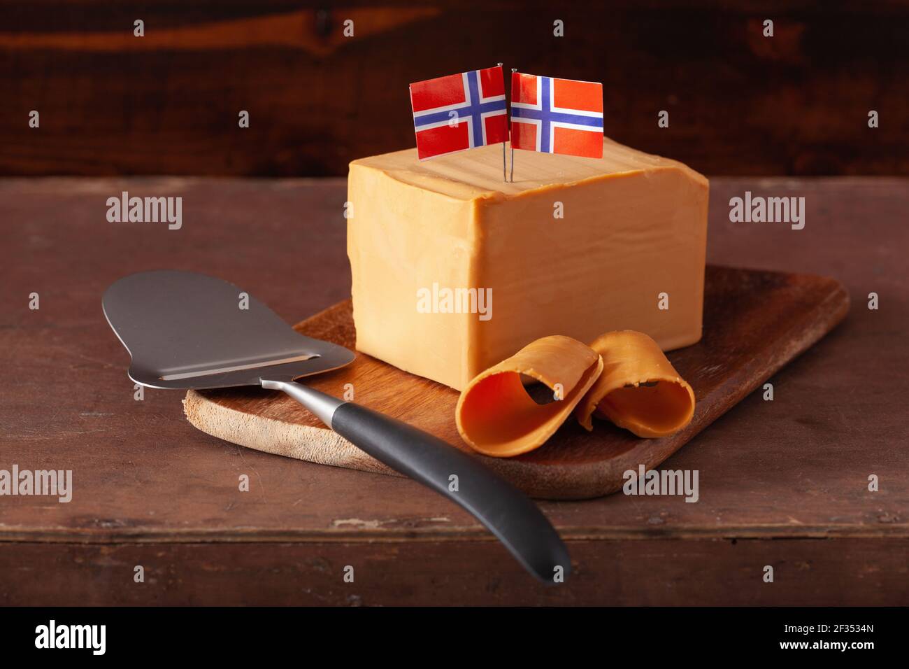 Norwegian brunost traditional brown cheese Stock Photo - Alamy