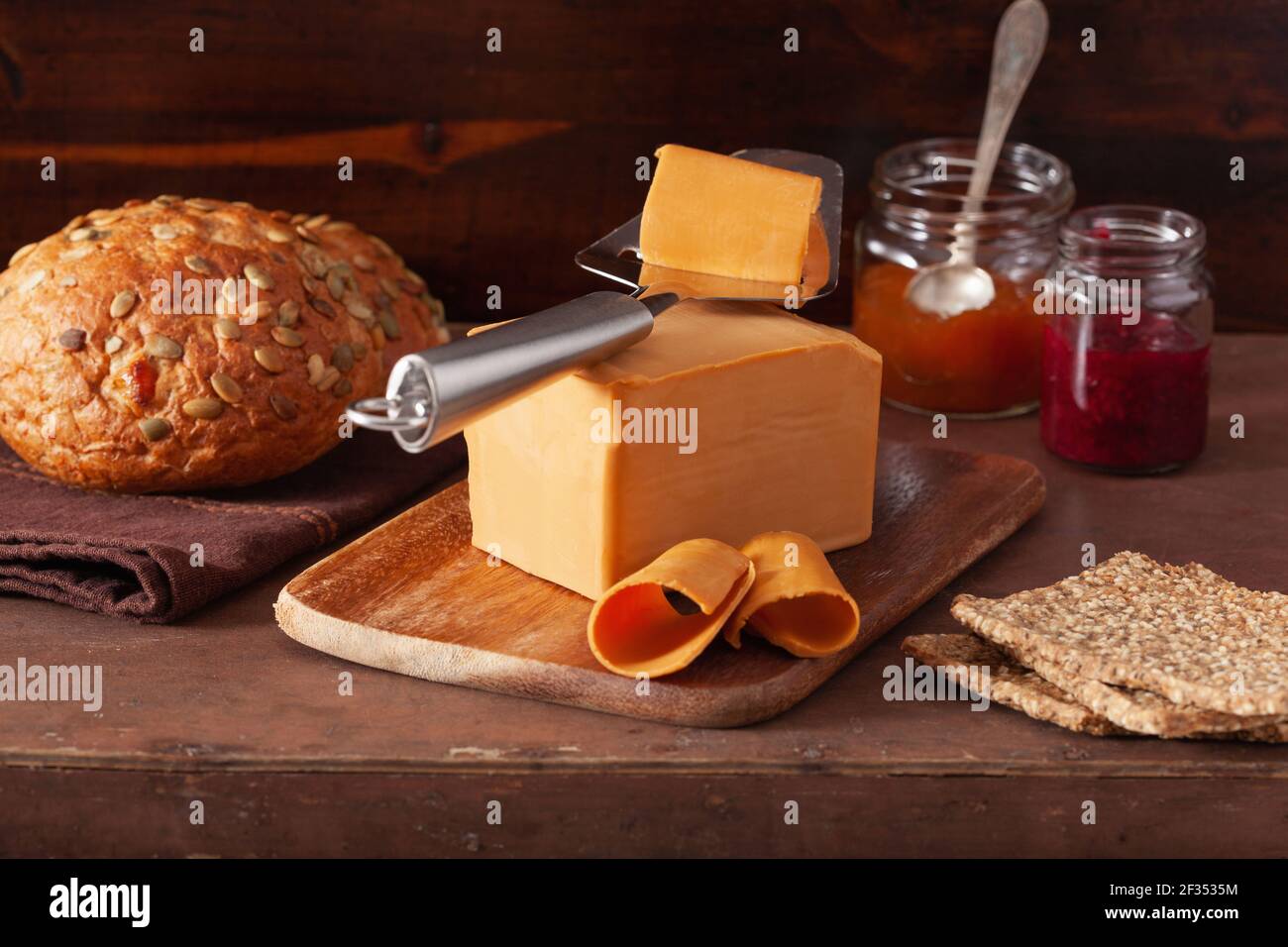 Norwegian brunost traditional brown cheese Stock Photo - Alamy