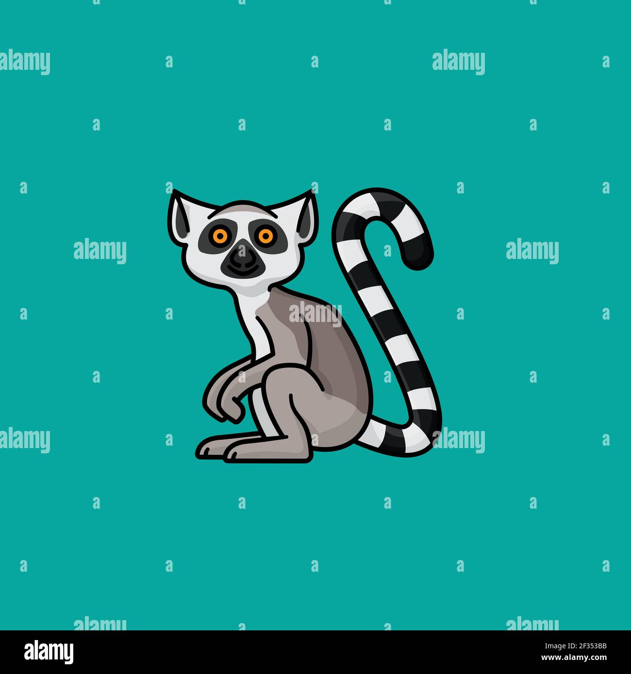 Cute ring-tailed Lemur cartoon character vector illustration for Lemur Day on October 29 Stock ...