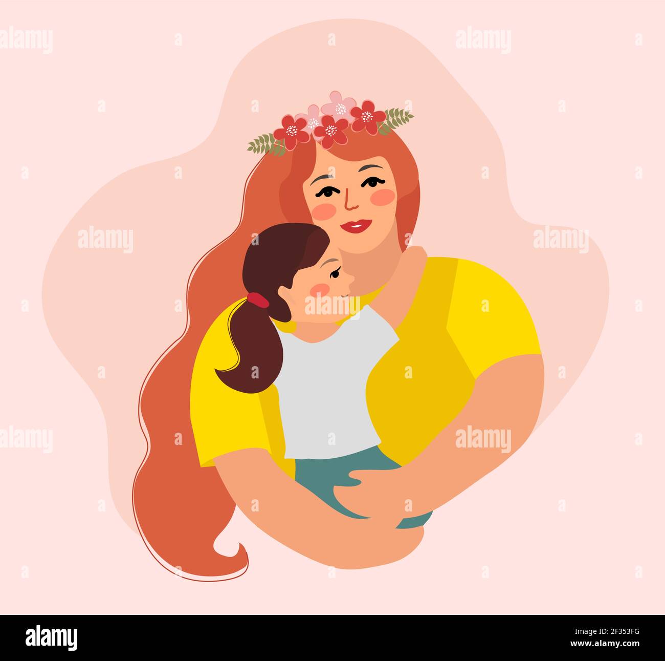 Happy mother's day. Child daughter and mom hug. Mum and girl smiling ...