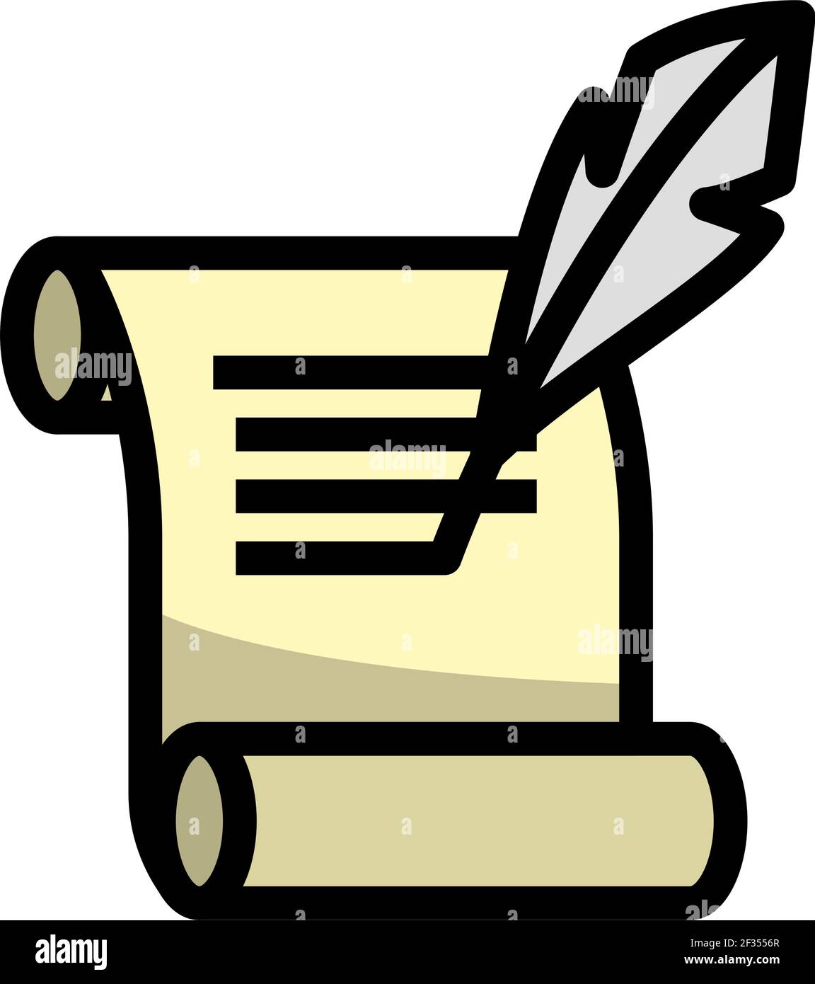 Feather And Scroll Icon. Editable Thick Outline With Color Fill Design ...