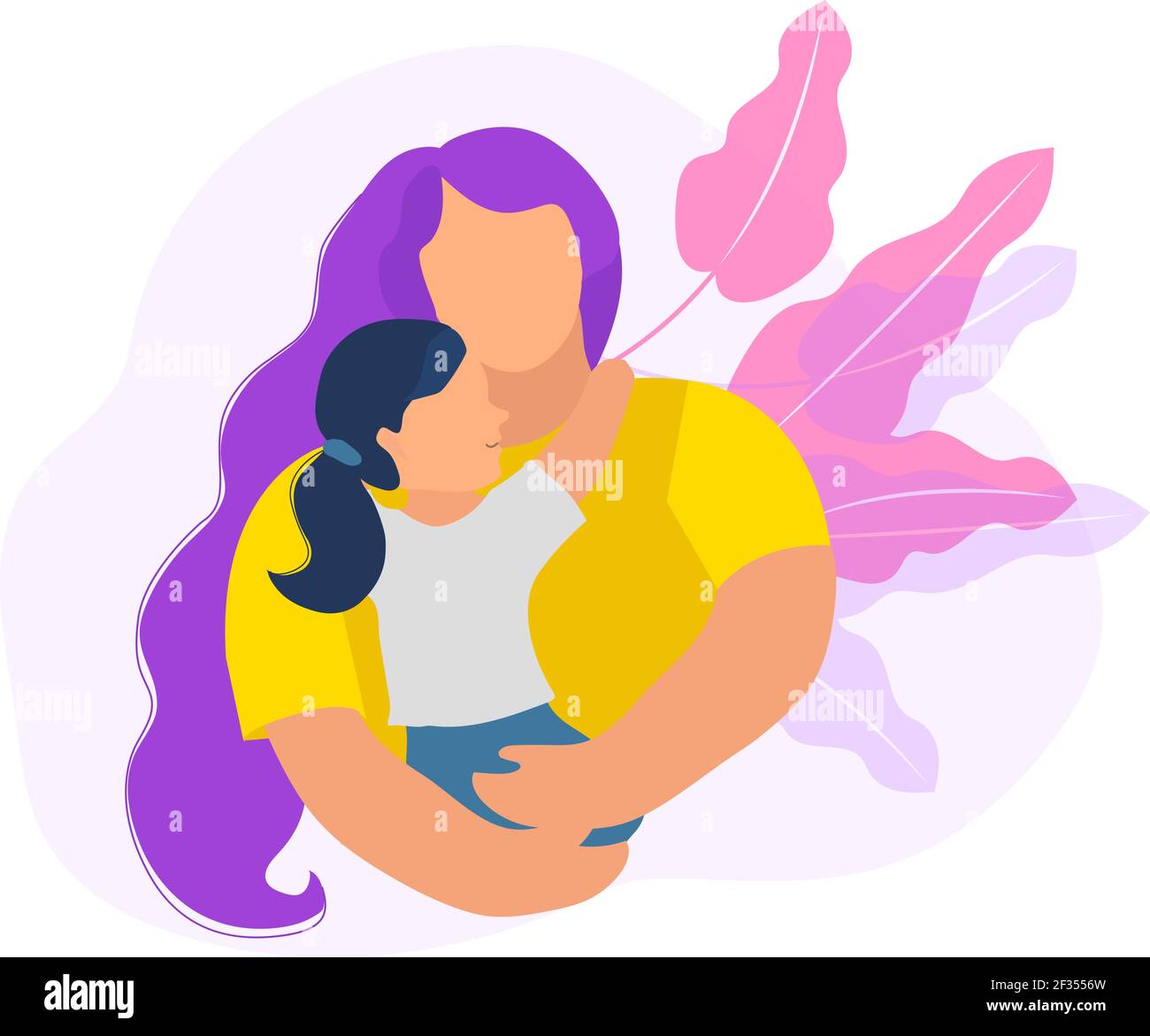 Happy mother's day. Child daughter and mom hug. Mum and girl smiling ...