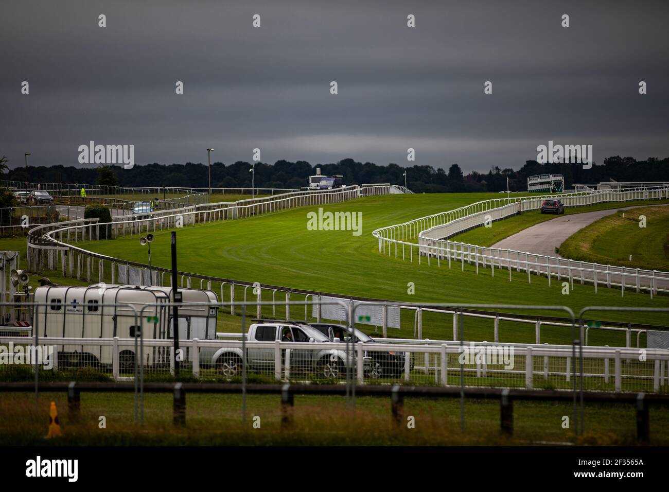 General view of the security fencing around Epsom Racecourse at ...