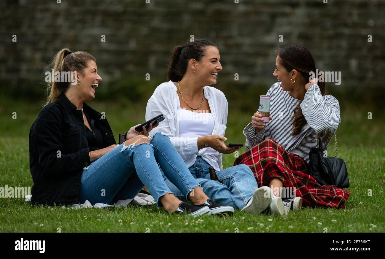 Member of public watching at Tattenham Corner at Epsom Racecourse Stock ...