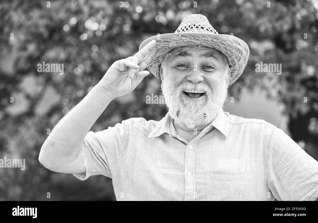 Used to be cowboy. Guy bearded cowboy in nature. Grandpa rustic style ...