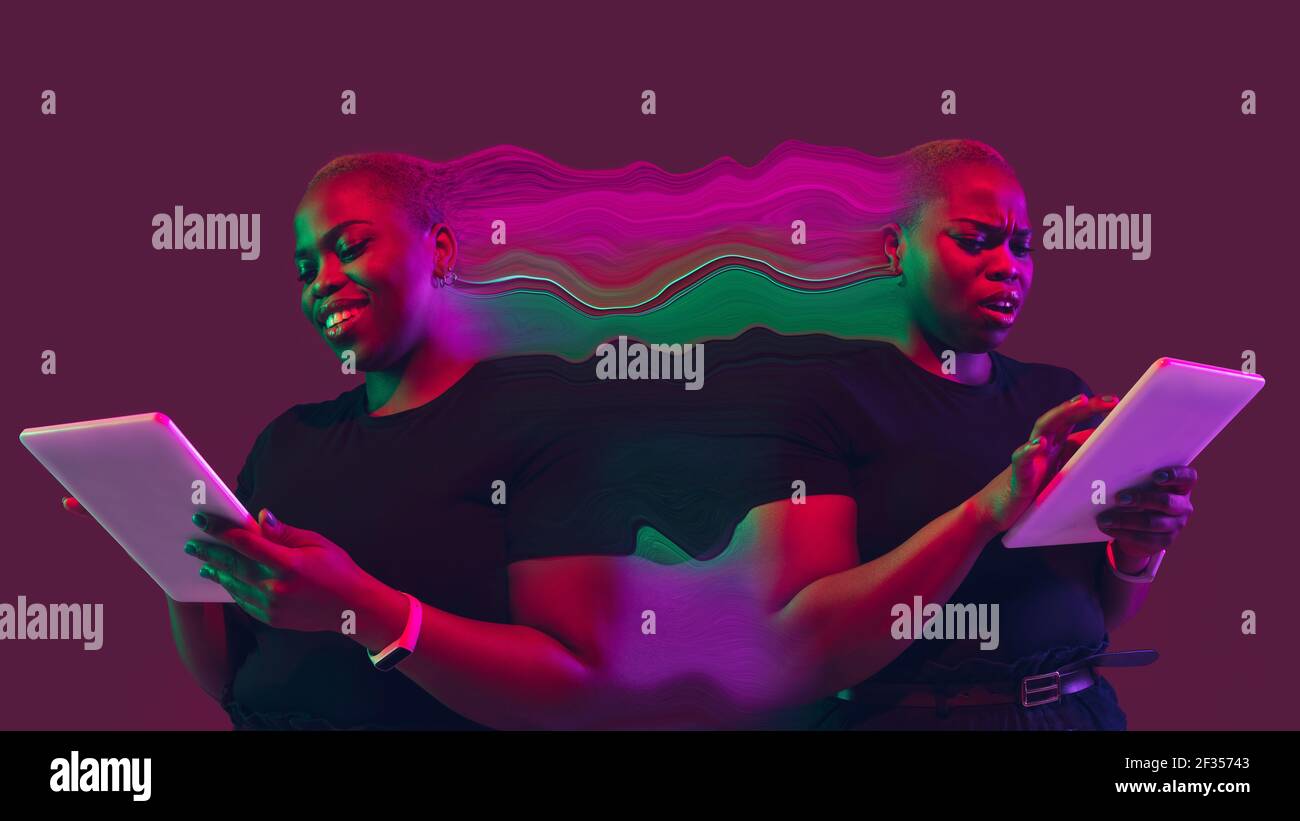 Mental health concept in creative way. Woman with different emotions ...