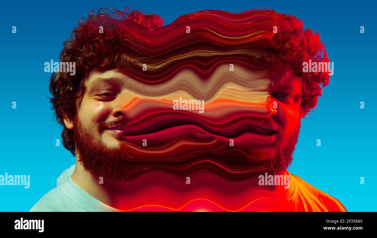 Mental health concept in creative way. Man with different emotions ...