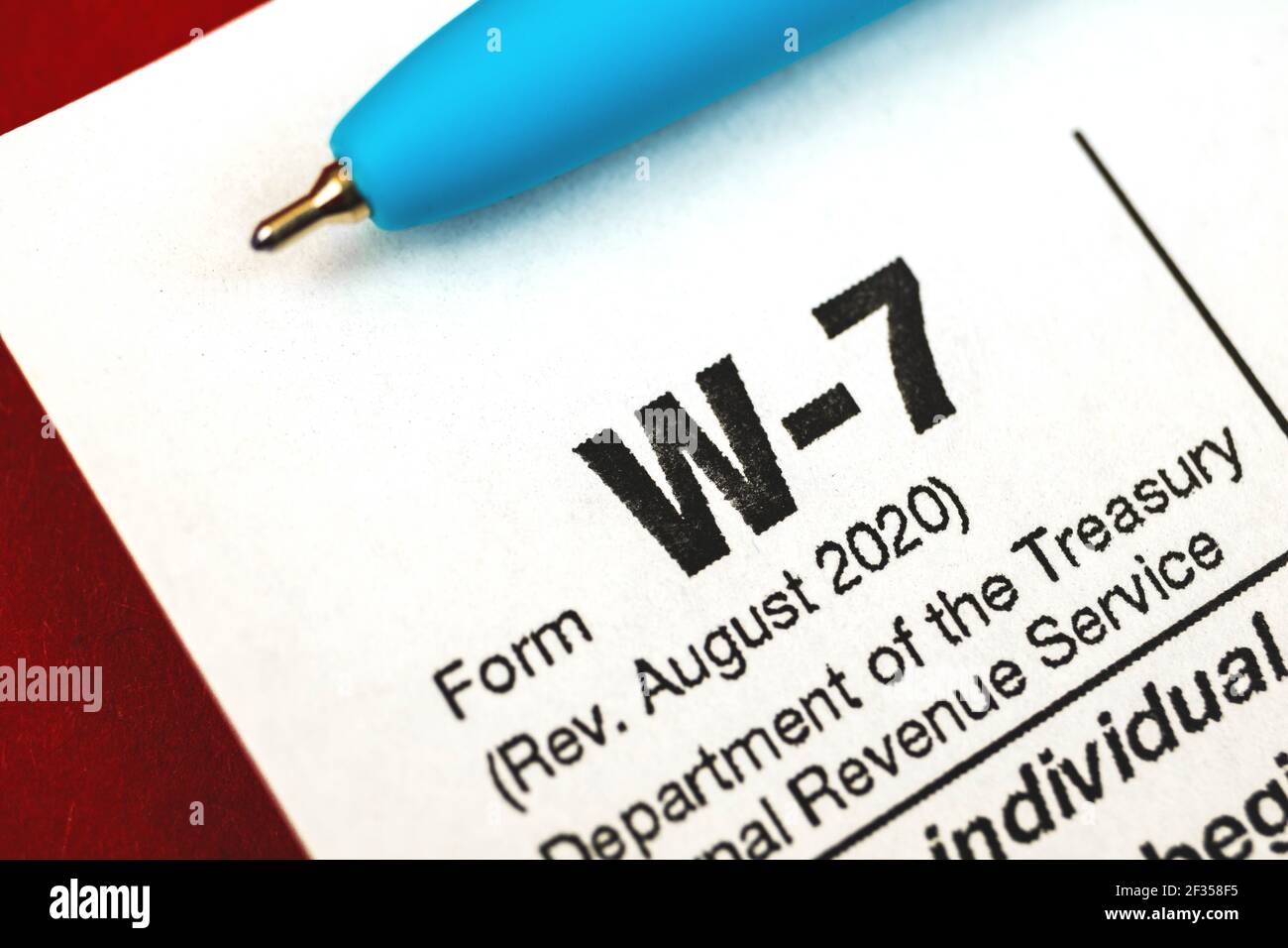Form W-7 close-up, W-7 tax form for non-US citizens Stock Photo - Alamy