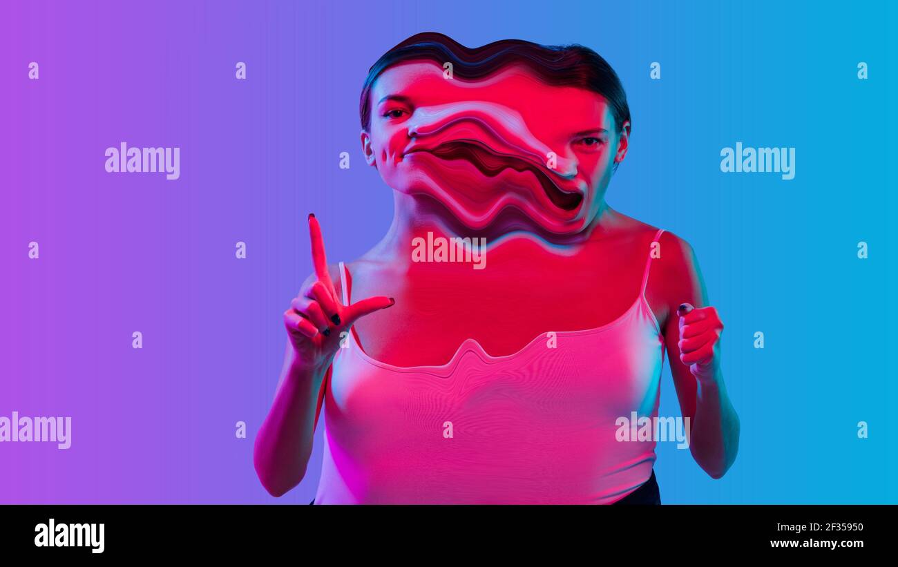 Mental health concept in creative way. Woman with different emotions ...