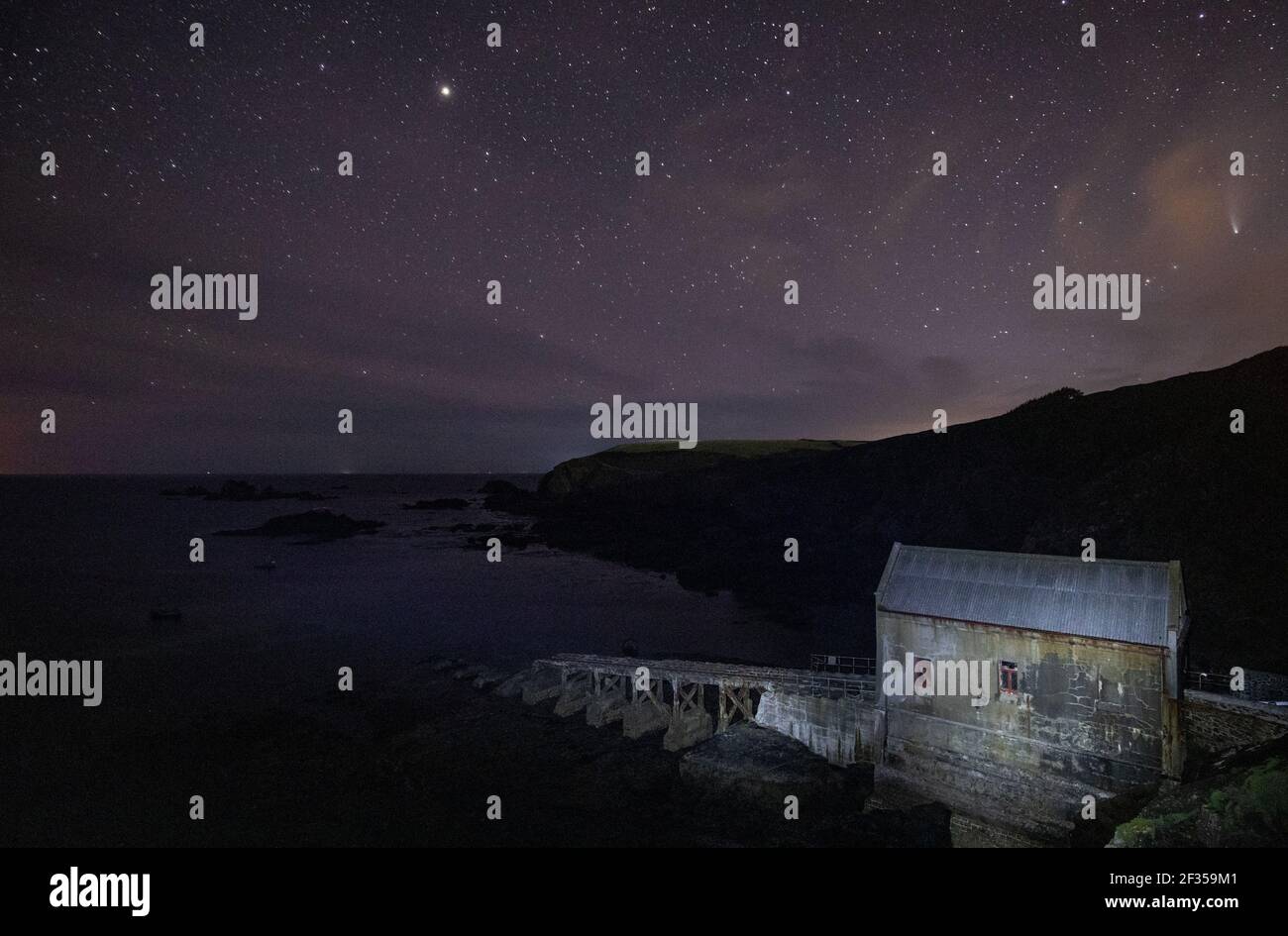 The Comet NEOWISE with the The Lizard Lifeboat Station in Polpeor Cove ...