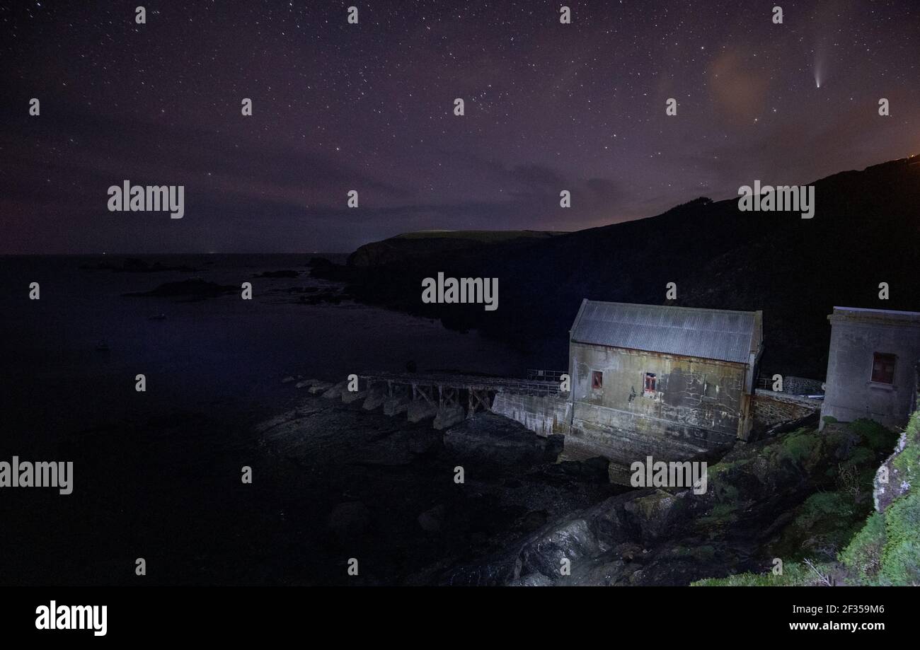 The Comet NEOWISE with the The Lizard Lifeboat Station in Polpeor Cove ...
