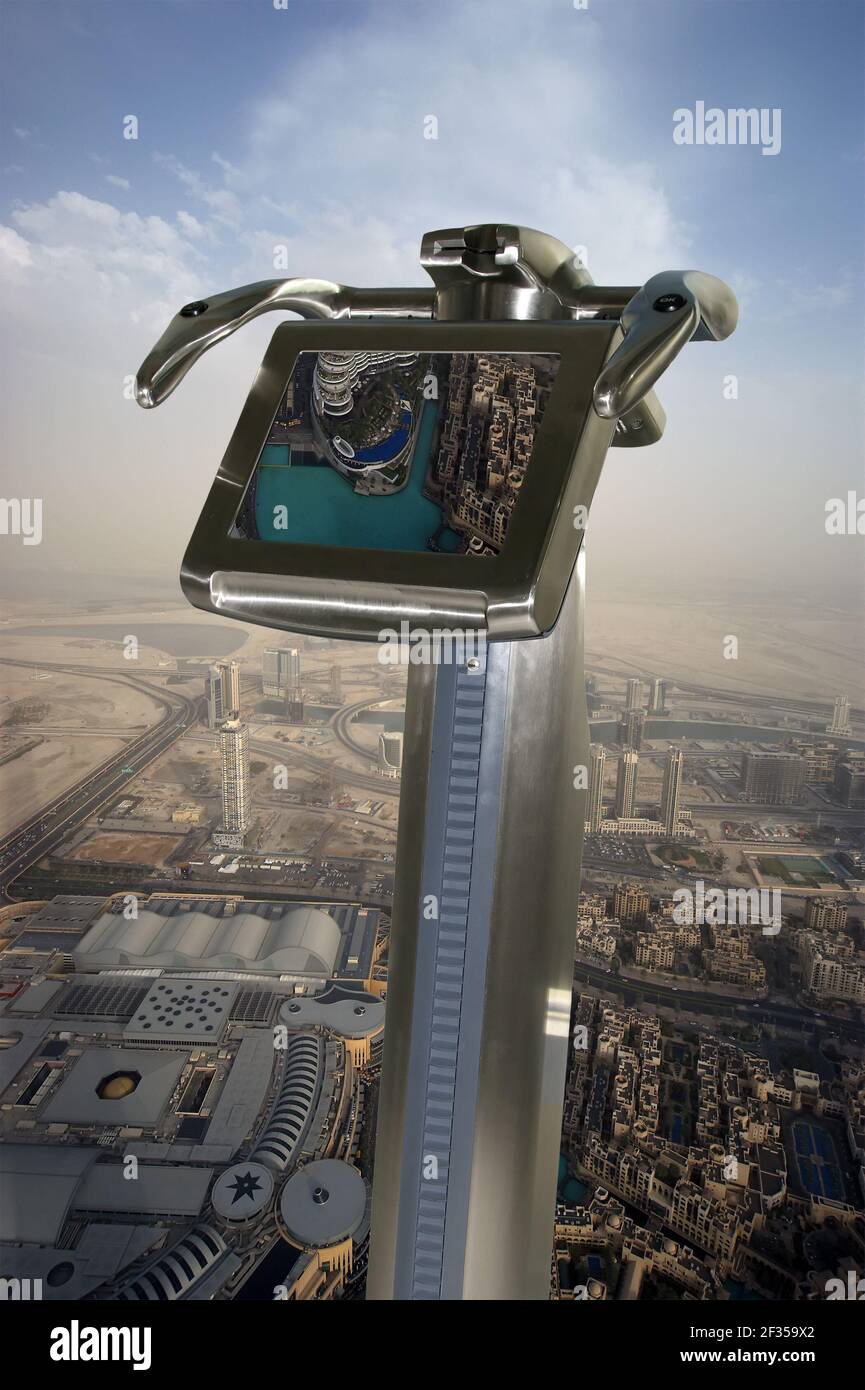 Telescope viewer and Aerial view from the height of Burj Khalifa. Dubai ...