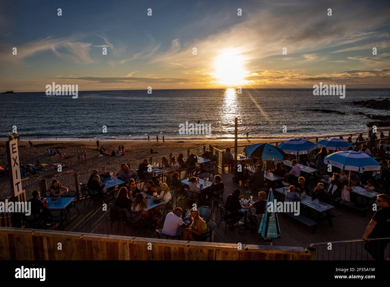People enjoying themselves on Fistral Beach Bar in Newquay, Cornwall ...