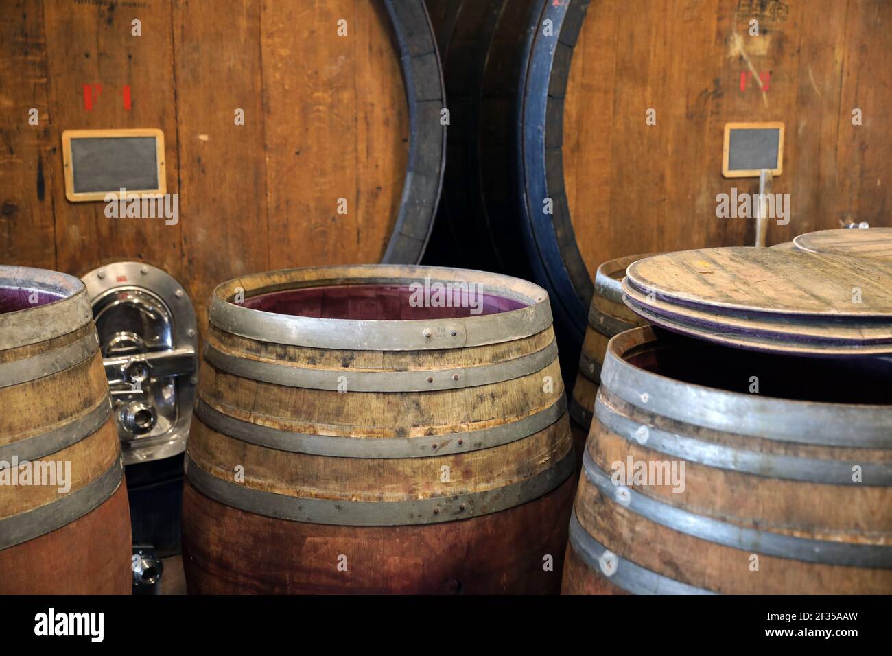Wine casks in a wine cellar hi-res stock photography and images - Alamy