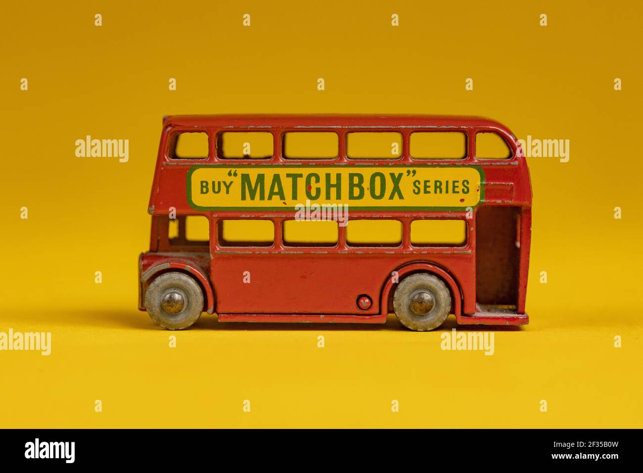 ZUTPHEN, NETHERLANDS - Feb 10, 2021: British miniature double decker ...