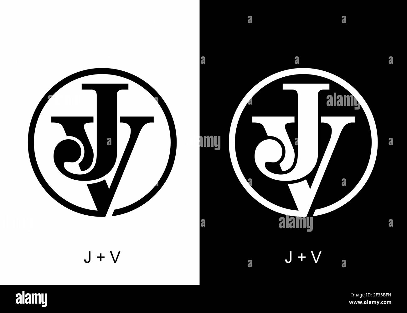Black and white of JV initial letter with circle design Stock Vector ...