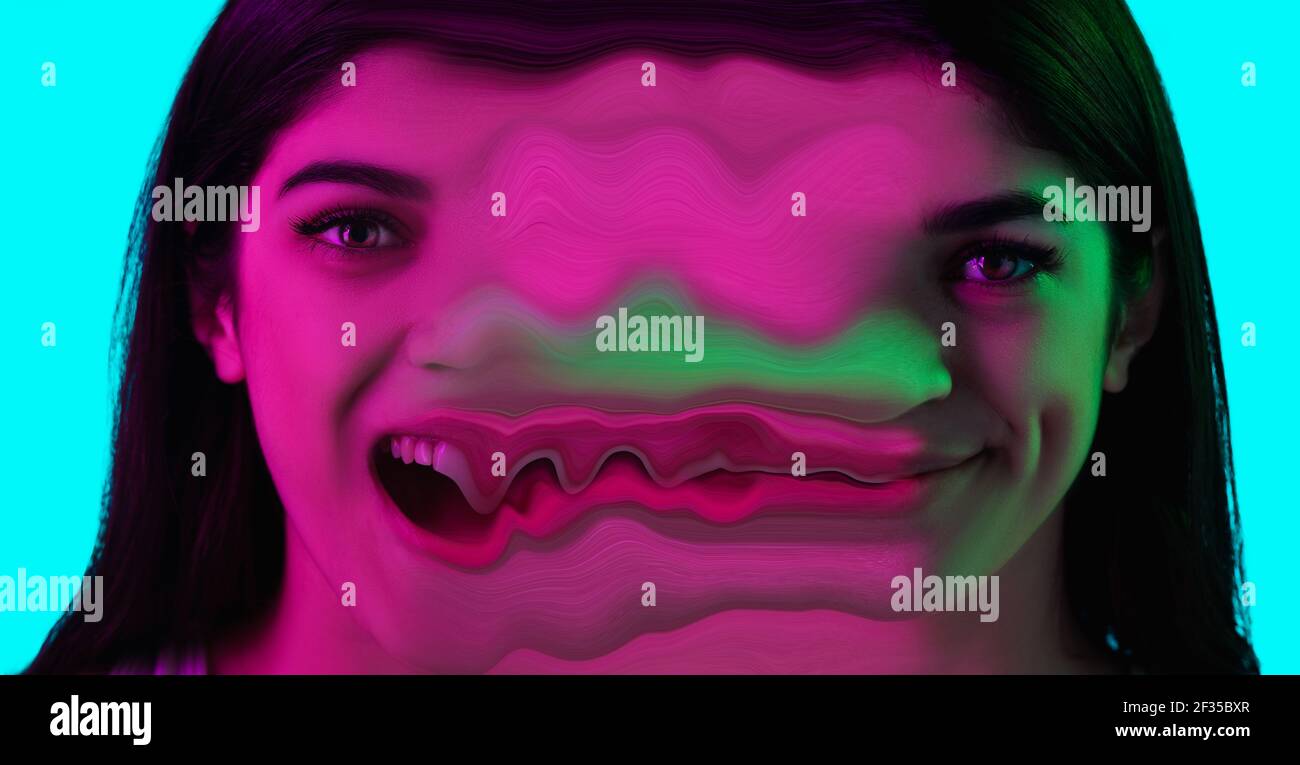 Mental health concept in creative way. Woman with different emotions ...