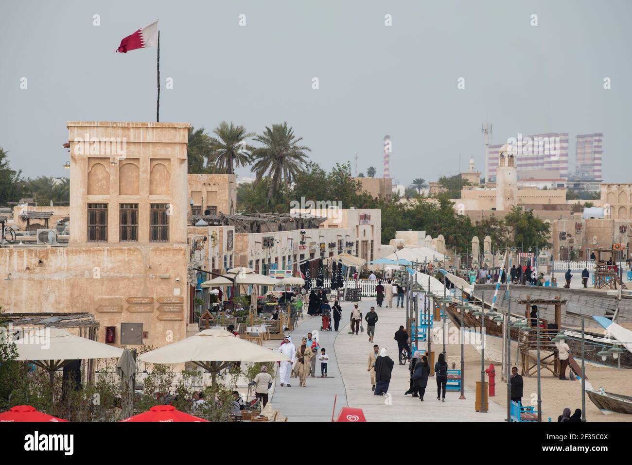 Al Wakrah ,Qatar -02,01,2020 : New souk waterfront promenade with his ...