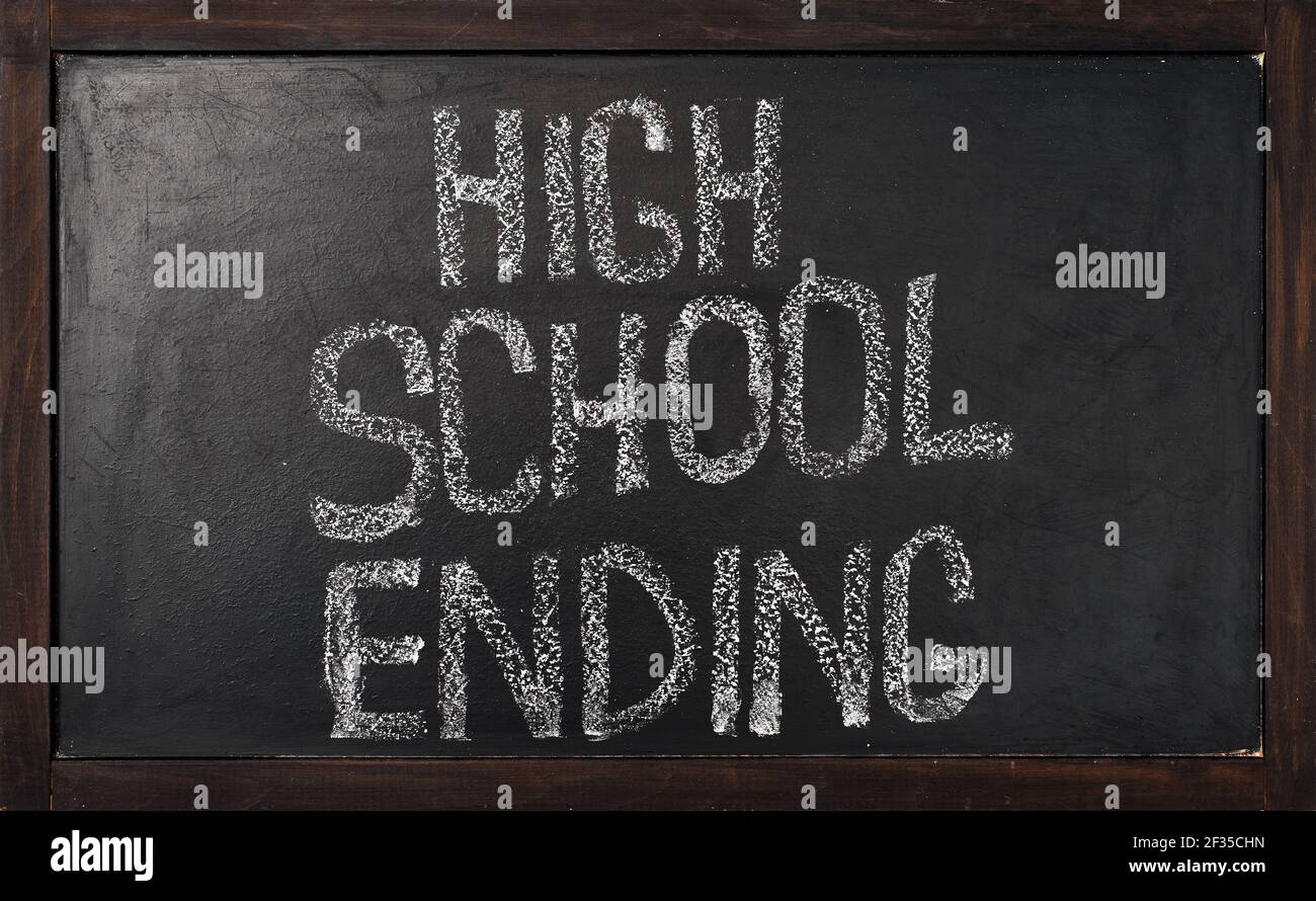 lettering on the school blackboard, high school ending theme Stock ...