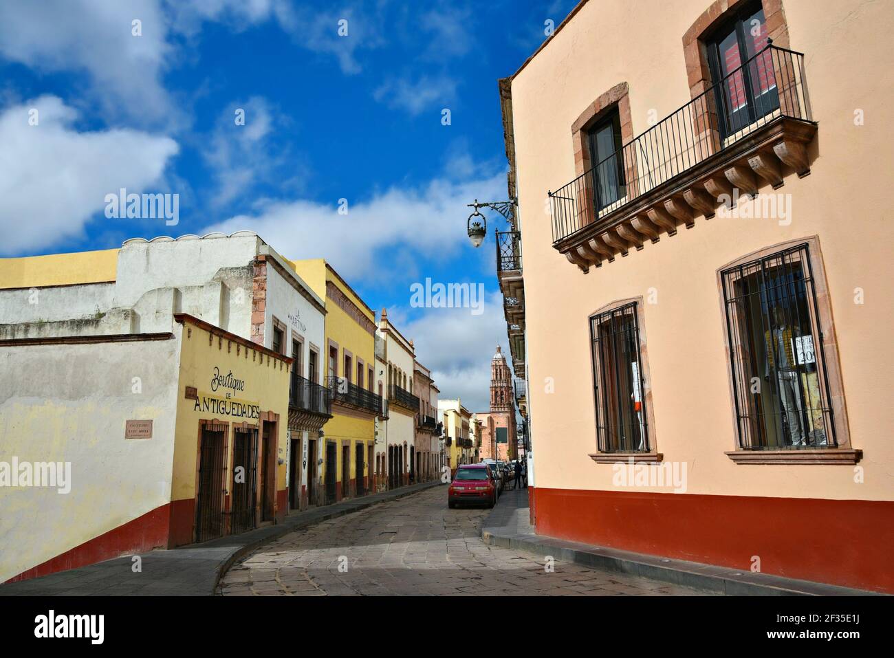 Scenic view of Colonial commercial buildings on Avenida Hidalgo in ...