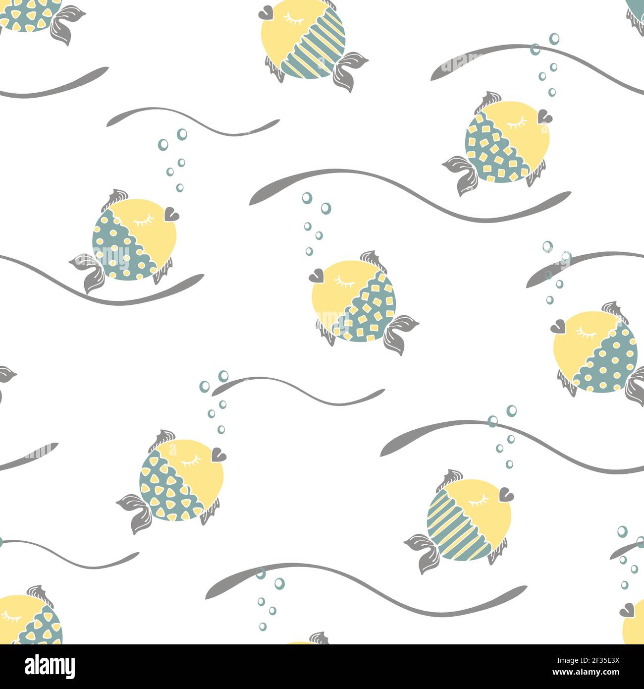 Seamless vector pattern with childish fishes on white background. Cute ...