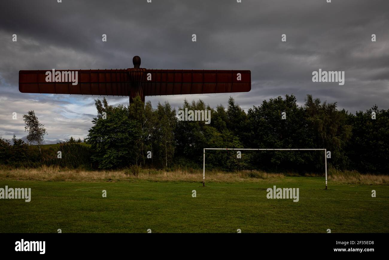 Empty goal post next to the Angel of the North in Gateshead Stock Photo ...