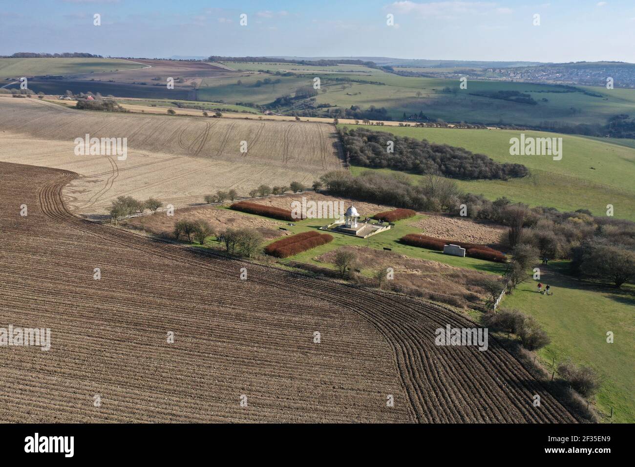 Aerial view of fields around the East Sussex village of patcham Stock ...