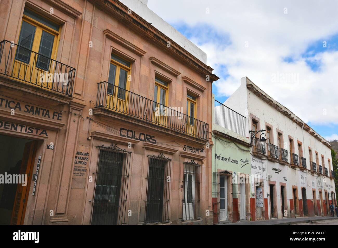 Facade view of historic Colonial buildings in the historic center of ...