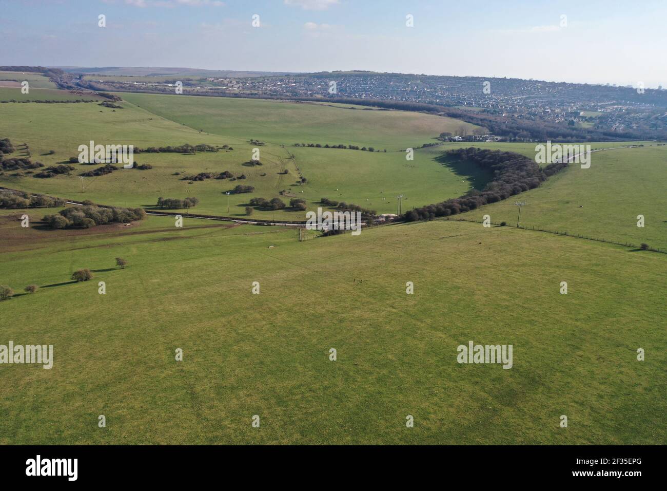 Aerial view of fields around the East Sussex village of patcham Stock ...