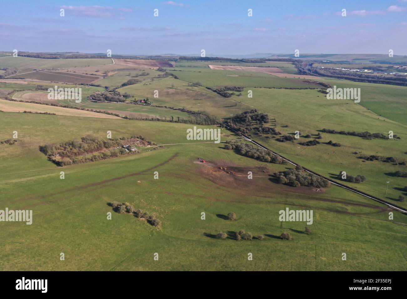 Aerial view of fields around the East Sussex village of patcham Stock ...