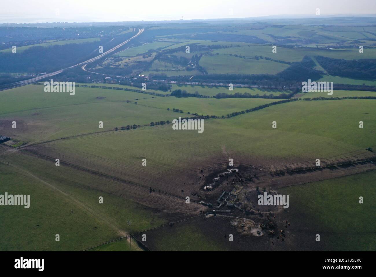 Aerial view of fields around the East Sussex village of patcham Stock ...