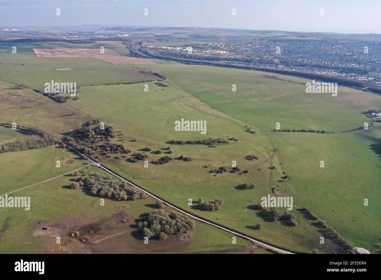Aerial view of fields around the East Sussex village of patcham Stock ...