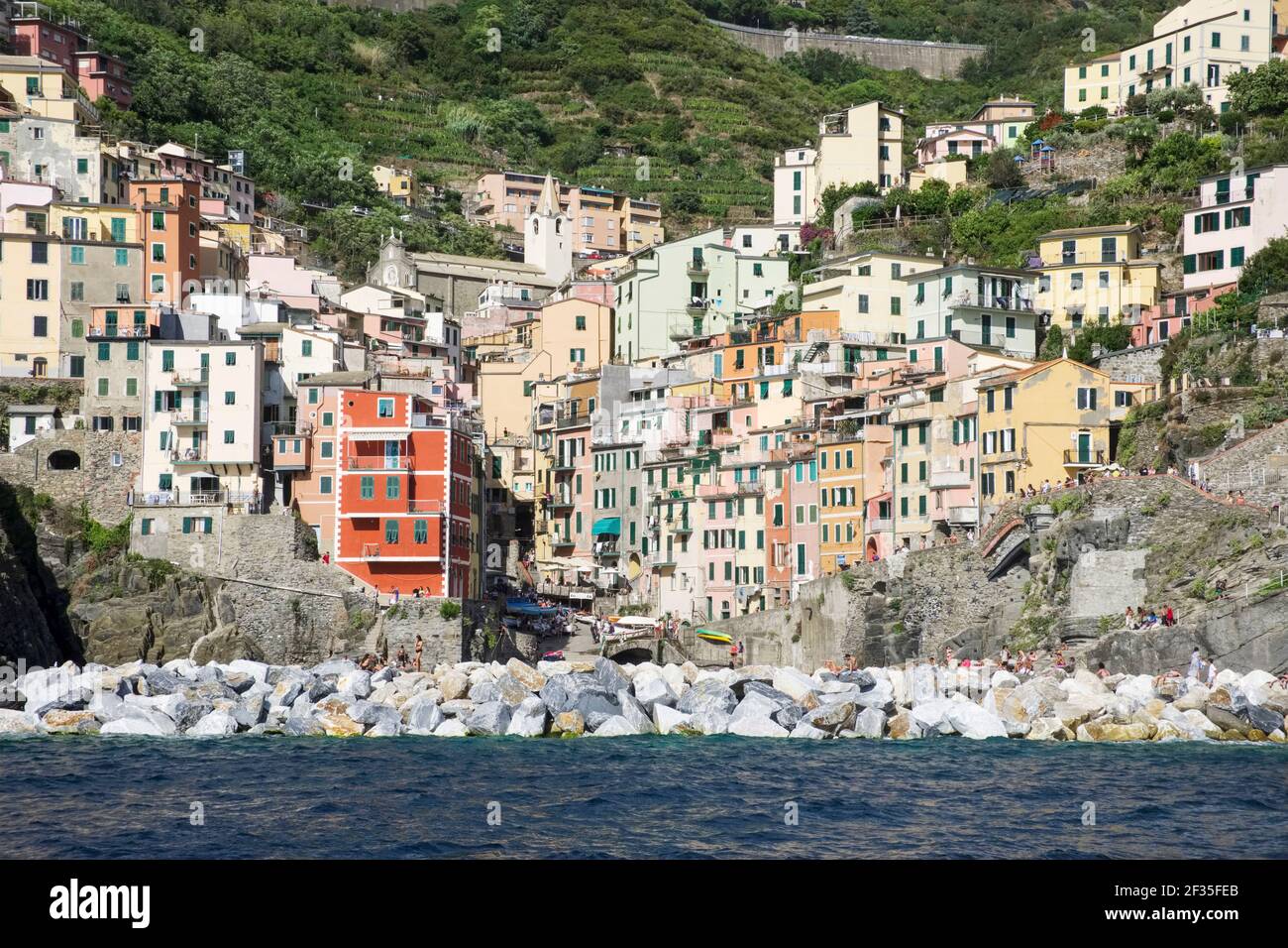 Italy, Liguria: village of Riomaggiore in the Cinque Terre National ...